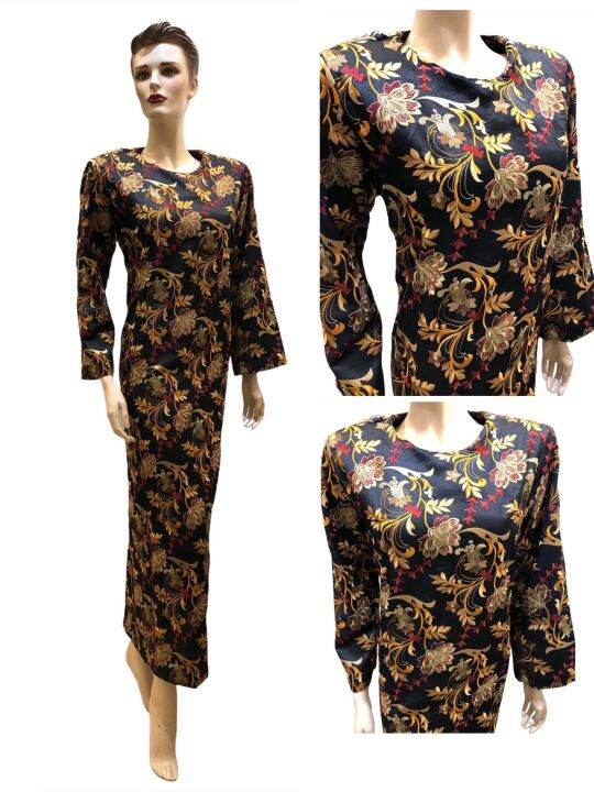 [Baju Raya] Long Dress Brocade Black - Flower Series | Lazada Singapore