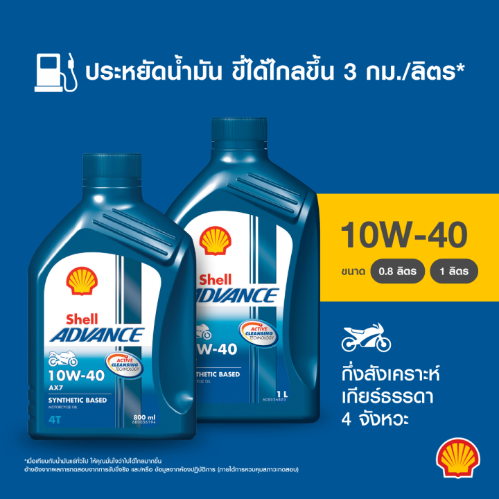 SHELL น้ำมันเครื่องกึ่งสังเคราะห์ Advance AX7 4T 10W-40 เกียร์ธรรมดา ...