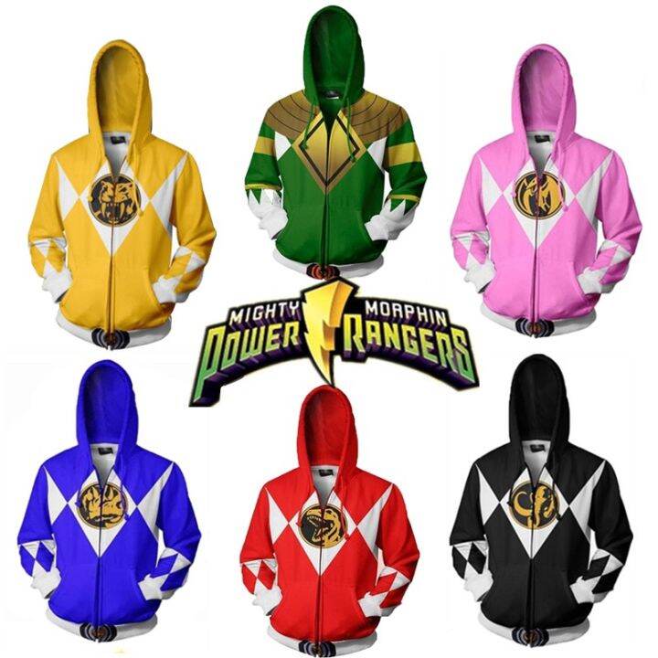 Power Rangers Zip Up Hoodie Mighty Morphin Jacket Unisex Casual Sweater ...