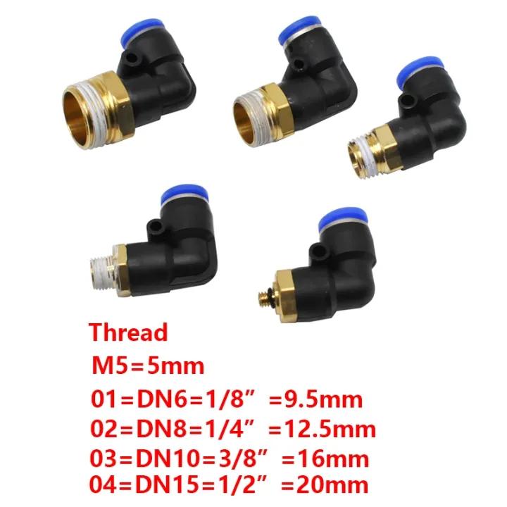 PL Elbow Pneumatic Fitting 1/4 3/8 1/2 1/8 BSP Male Thread Air Quick Connector L Shape Push In ...