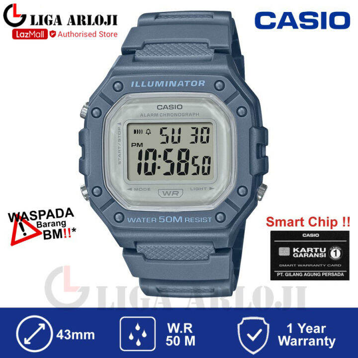 Casio W-218HC-2AVDF Jam Tangan Pria Digital Karet Original Biru ...