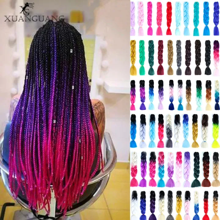 XUANGUANG 24 Inch Colorful Braiding Hair Synthetic Braids Kanekalon ...