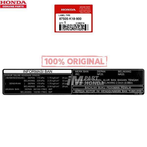 87505-K18-900 Stiker Tekanan Angin Ban Label Tire CB150 Verza original ...