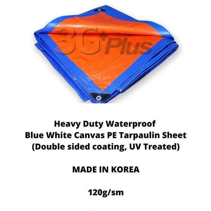 MADE IN KOREA Heavy Duty Blue Orange Canvas PE Tarpaulin Sheet Kanvas ...