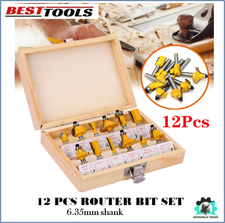Mata Router Profil Trimer Set isi 12 Pcs TOLSEN Carbide Router Bit Set ...