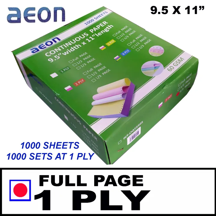AEON 1Ply Carbonless Continuous Form Paper 1Whole 1000Sheets 1000Sets 9 ...