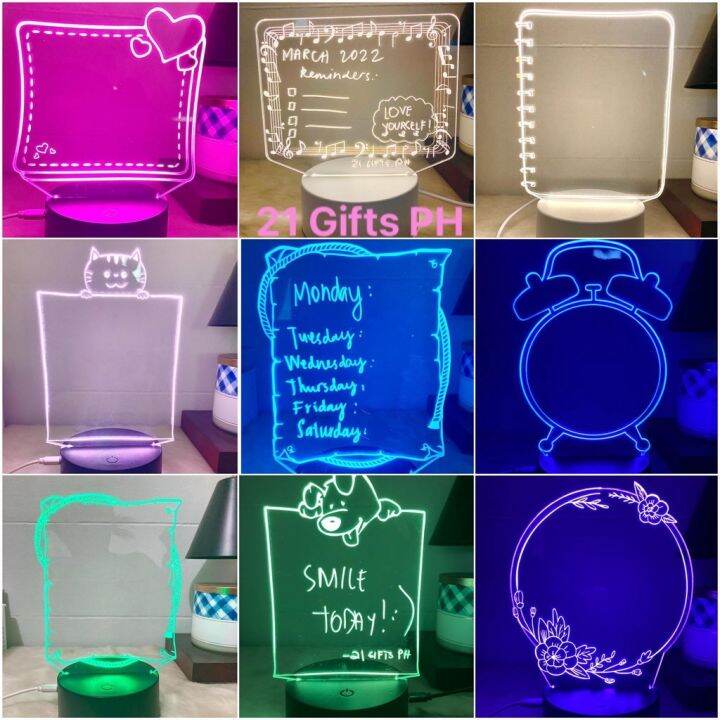 Acrylic Clear Message Board Table Lamp LED Base with white pen and ...