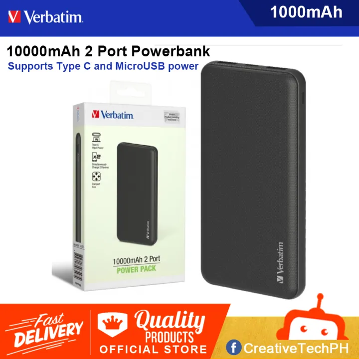Verbatim Powerbank 10000mAh 2 Port Power Pack (Supports Type C and ...
