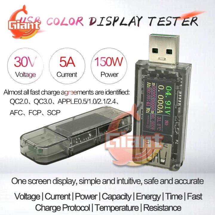 5A USB Tester Digital Voltage Current Power Capacity Temperature Meter ...