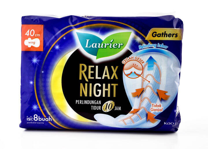 Pembalut Malam LAURIER RELAX NIGHT Wing 40 cm Gathers isi 8 pads ...