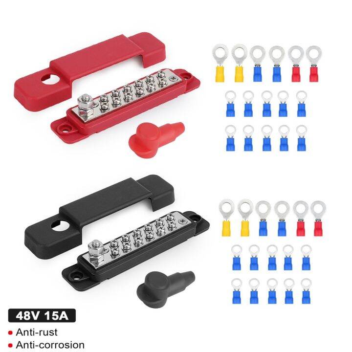 Battery Power Distribution Block Bus Bar Positive Negative 12 X M4 15A ...