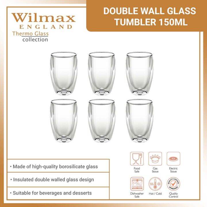 Wilmax Double Wall Glass Tumbler Water Juice Drinking Glass 4.5 oz ...