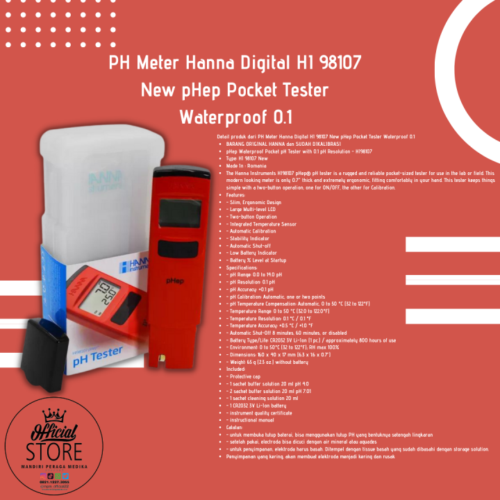 PH Meter Hanna Digital HI 98107 New pHep Pocket Tester Waterproof 0.1 ...