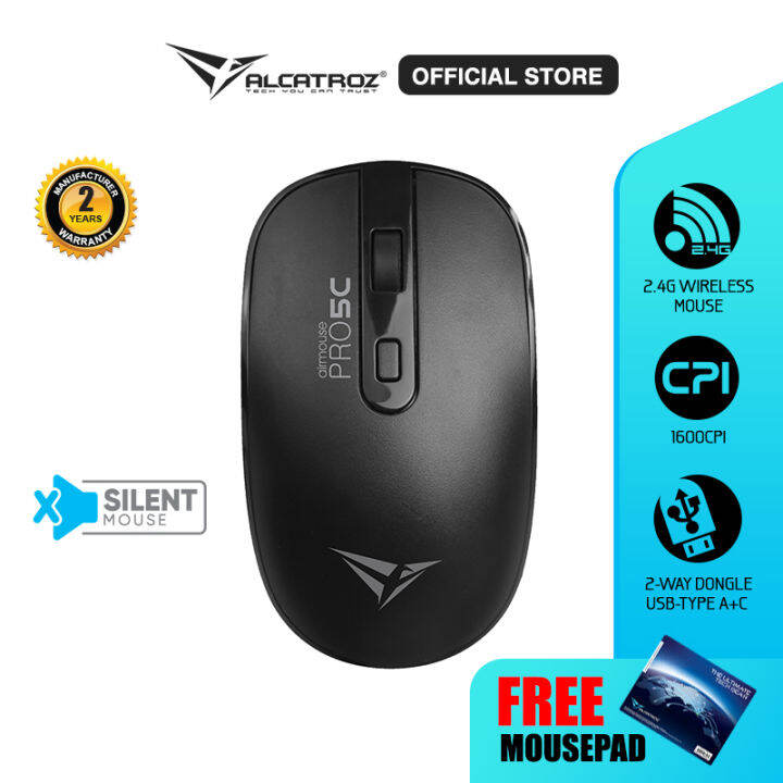 Mouse Wireless Alcatroz AirMouse Pro 5C Silent Click Wireless Mouse | 2 ...
