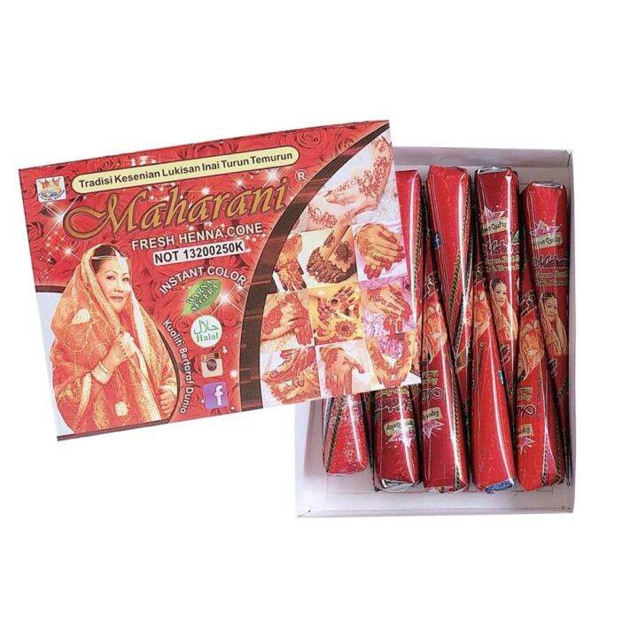 (HALAL) MAHARANI Inai Merah Kon Fresh Henna Cone Kuku Ukir Tangan Enai ...
