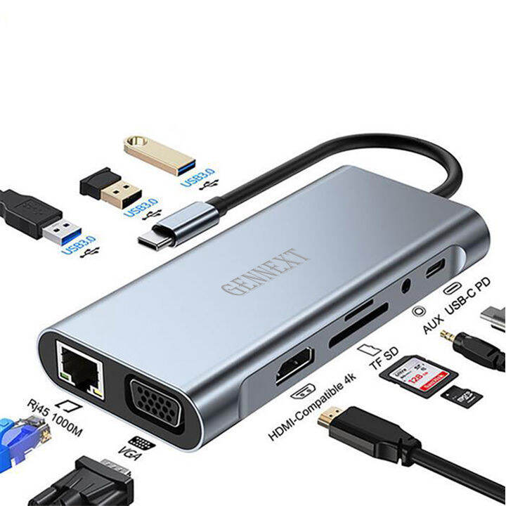 GENNEXT HUB 10 in1 Adapter Type C USB 3.0 Macbook Multi Port Laptop ...