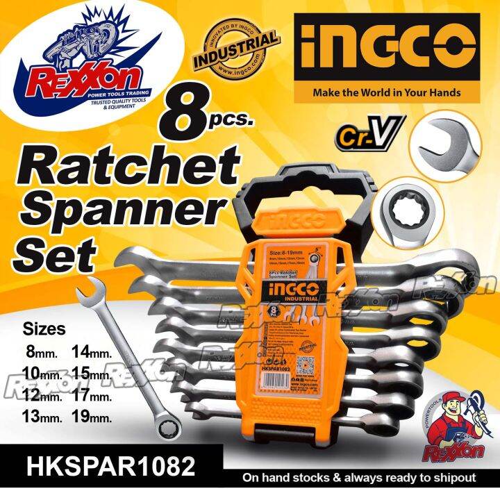INGCO INDUSTRIAL 8pcs Ratchet Spanner Set HKSPAR1082 Rexxon Power Tools ...