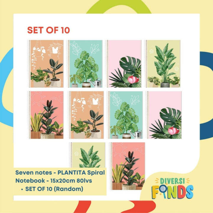 Seven Notes PLANTITA Spiral Notebook 80lvs - 15cm x 20cm - Set of 10 ...