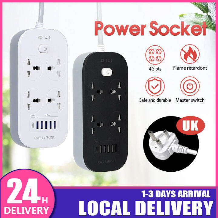 2M/4M Extension Socket Multiple Plug Adaptor Universal 4/6 Power Socket ...