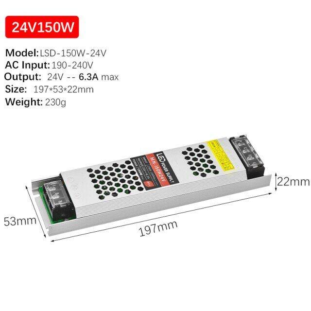 Ultra Thin DC24V LED Lighting Transformers 60W 100W 150W 200W 300W ...