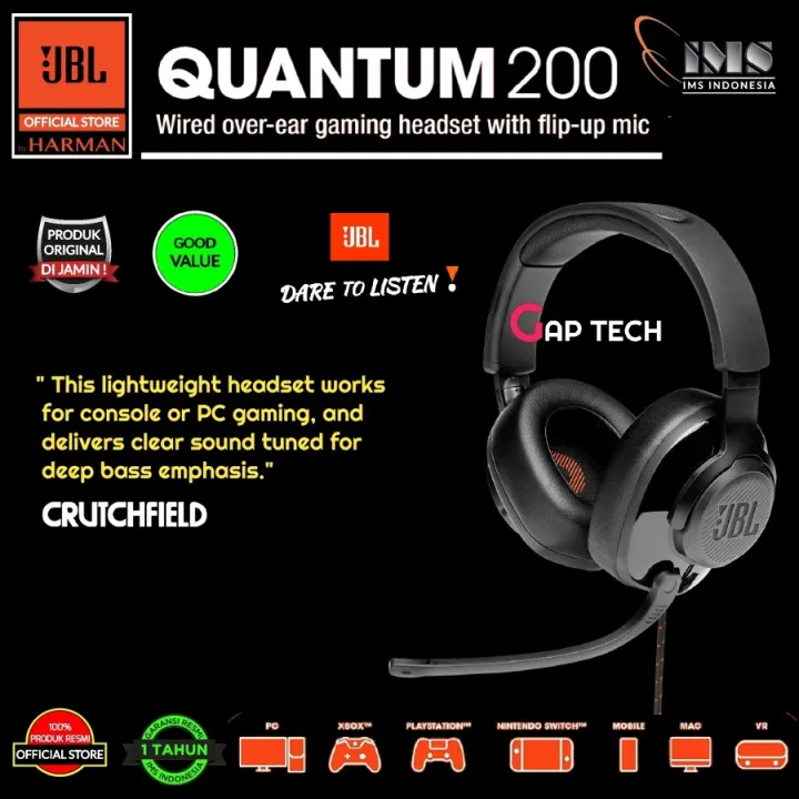 JBL Quantum 200 / Quantum200 Gaming Headset With Flip-up Mic Original ...