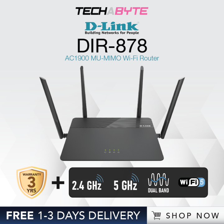 D-Link DIR-878 AC1900 MU-MIMO Dual Band Gigabit Router - 2.4Ghz and 5Ghz with SmartBeam WIFI ...
