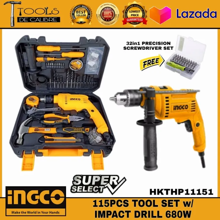 INGCO Tool Kit 115PCS/SET with Impact Drill 680W (HKTHP11151) w/FREE ...