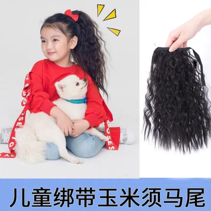 Bandage type fluffy curly wig ponytail medium and long hair binding ...
