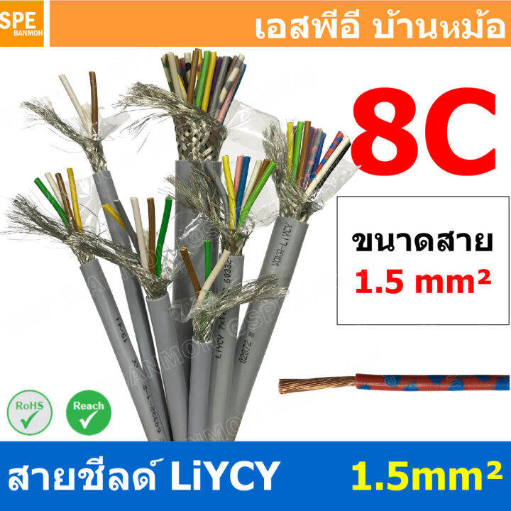 [ 1 เมตร ] สาย LiYCY 1.5 mm² 8C สายไฟ Liycy สายชีลด์ LiYCY-JZ LiYCY-OZ ...