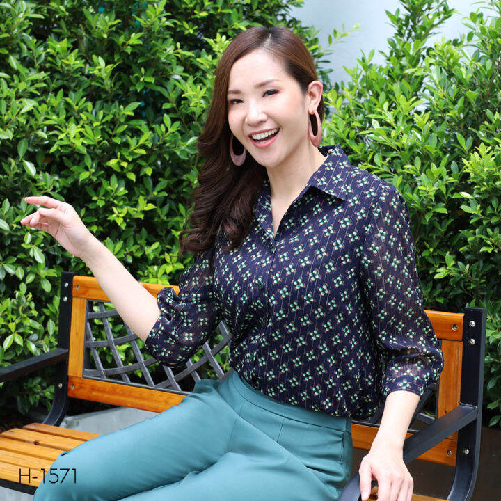 MIKIKO Shirt MI-H1571 ชิฟฟอนเมททาลิค แขนยาว IGPU22-6 | Lazada.co.th