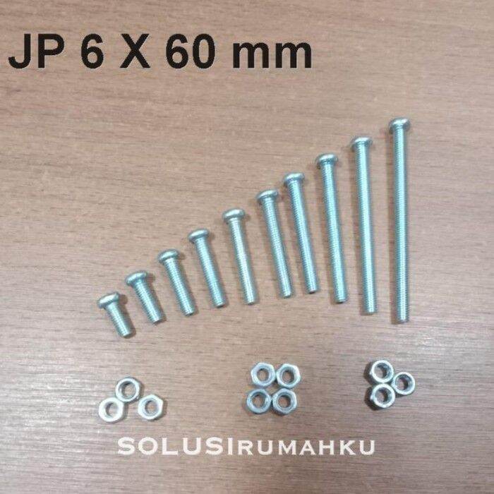 (10 set ) BAUT MUR JP 6 X 60 ( Baud Drat Halus diameter 6 mm x panjang 60 mm ) | Lazada Indonesia