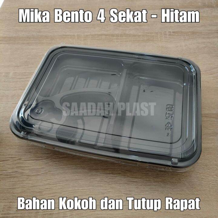 (ISI 50) Mika Bento 4 Sekat HITAM + Tutup / Box Bento / Mika Lunch ...