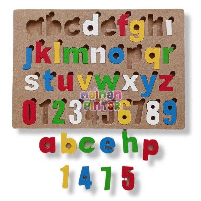 Puzzle Kayu Cat Huruf Alfabet Kecil Dan Angka Tebal - Mainan Edukasi ...