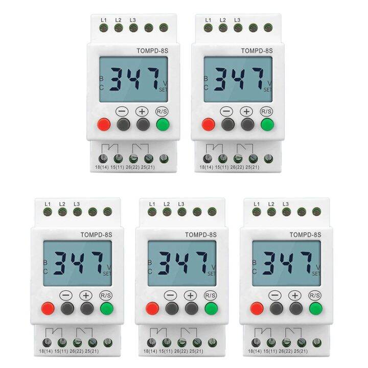 5X 3 Phase Din Rail Adjustable Under Over Voltage Protector Voltage ...