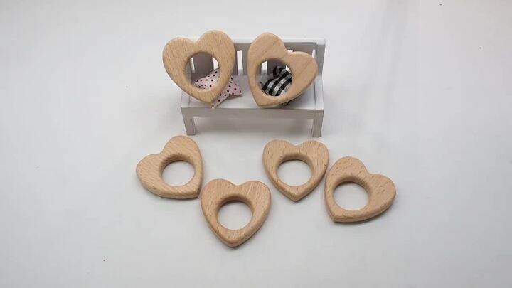 Chenkai 10ชิ้นไม้หัวใจยางกัดแหวน DIY อินทรีย์เป็นมิตรกับสิ่งแวดล้อมยังไม่เสร็จธรรมชาติสั่นทารก ...