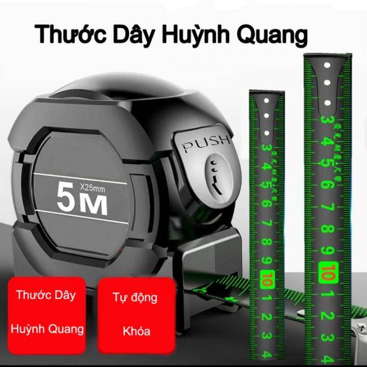 Thước dây huỳnh quang 5m/10m Thước dây thép chống rơi Thước dây dụng cụ đo khoảng cách Băng thép ...
