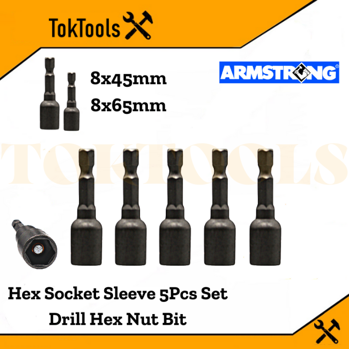 ARMSTRONG Magnetic TEX Hex Screw Socket Adapter Set 5Pcs 8mm Nut Driver ...