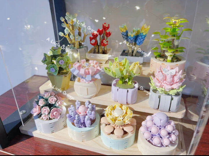 Cute girly heart potted succulent building blocks plug-in mini diy gift ...