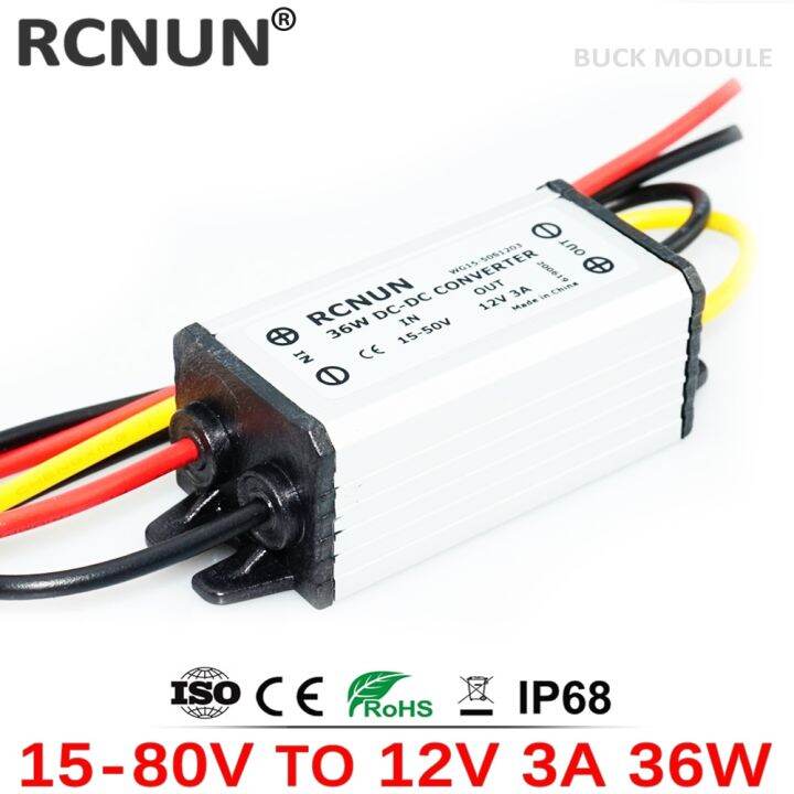 RCNUN 24V 36V 48V 60V To 12V 1A 2A 3A DC DC Buck Converter Regulator 15-80 Volt To 12 Volt 36W ...