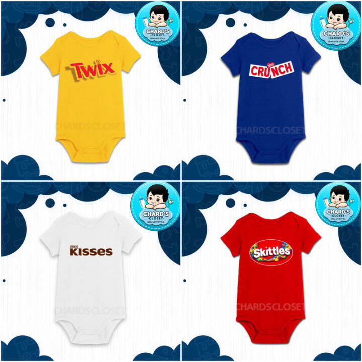 Customized Chocolate Brands Print on Baby Onesie (Twix, Crunch, Kisses ...