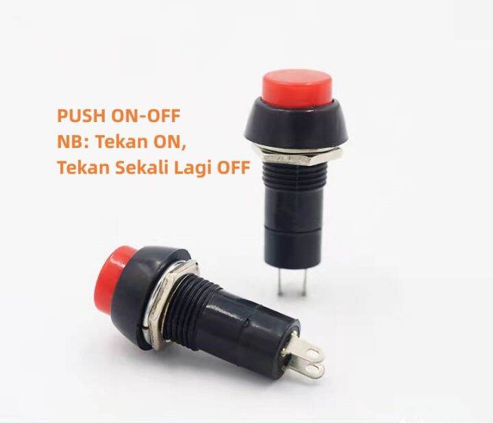 Saklar PUSH ON-OFF Bulat 2 Pin/Kaki Saklar/Rocker Switch PUSH ON-OFF ...