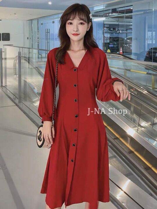 Aya-shop เสื้อผ้าแฟชั่น เดรสแฟชั่น สีแดง พร้อมส่ง | Lazada.co.th