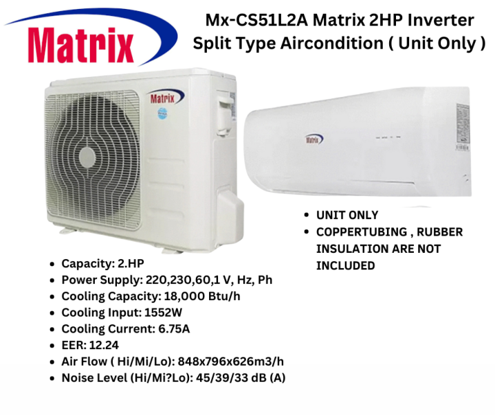Mx-CS51L2A Matrix 2HP Inverter Split Type Airconditioning ( Unit Only ...