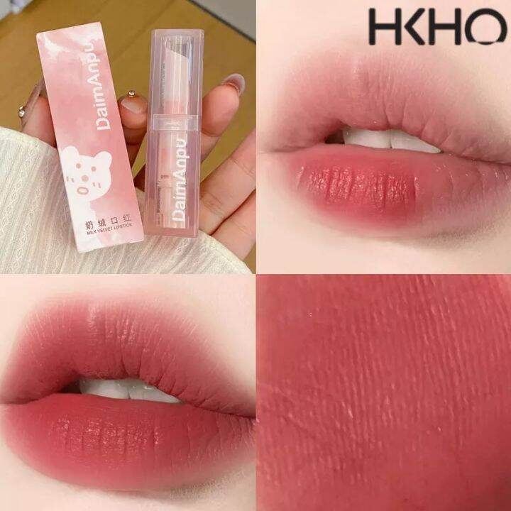 HKHO Pink Bear Milk Matte Velvet Lipstick Bean Paste Color Long Lasting ...