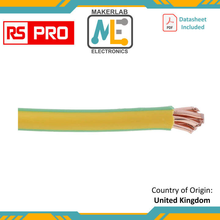 RS PRO Green/Yellow 25 mm² Conduit & Trunking Cable, 7/2.14 mm, 100m ...