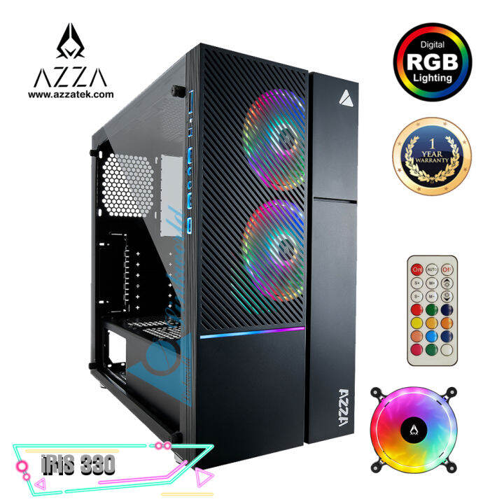 AZZA ATX Mid Tower Tempered Glass ARGB Gaming Case IRIS 330DF With RF Remote control – Black ...