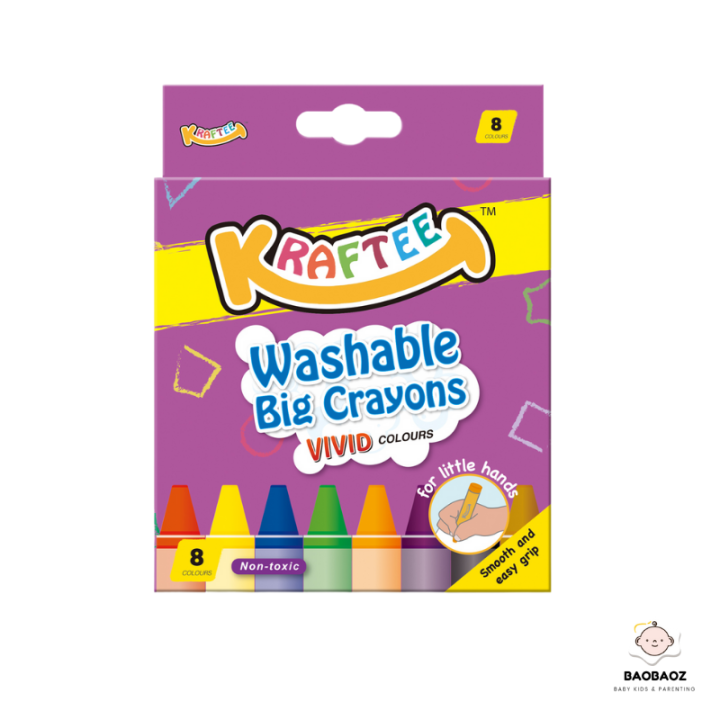 KRAFTEE 8CT WASHABLE JUMBO CRAYONS - FOR LITTLE HANDS (Vivid) | Lazada