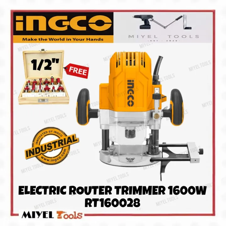 INGCO Electric Router 1600W RT160028 with 12pcs 1/2" Bits | Lazada PH