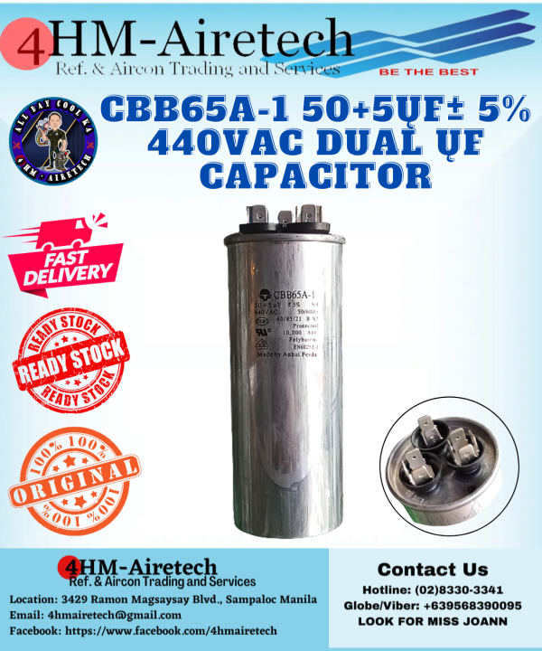 FOURHM CBB65A-1 DUAL CAPACITOR 50+5µF±5% 440VAC 50/60Hz SH | Lazada PH