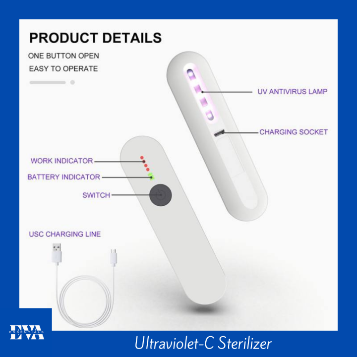 EVA Essentials Portable LED UVC Ultraviolet Lamp Sterilizer Disinfect ...